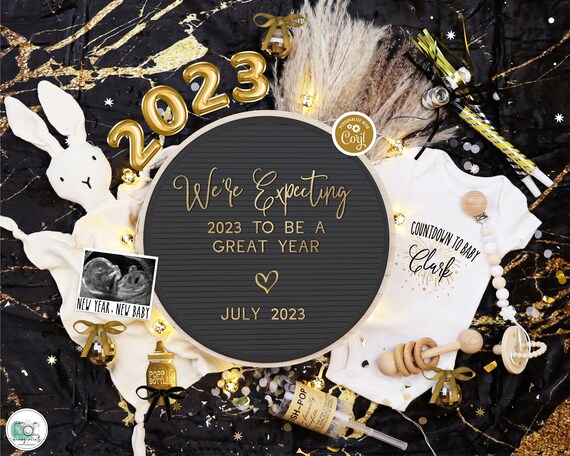 Boho New Years Eve Baby Announcement, Digital Boho New Year We're ...