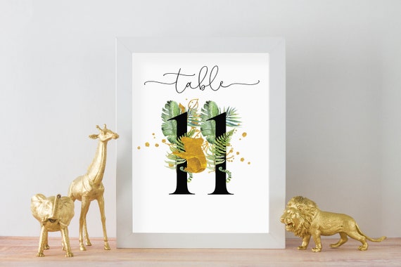 Printable Jungle Table Numbers, Gold Animals, Table Numbers 11-20, 5x7 ...