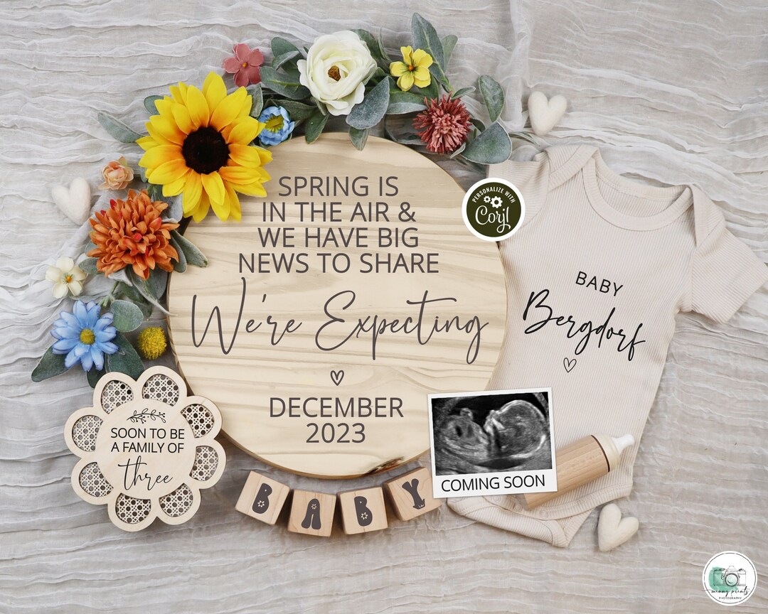 Spring Pregnancy Announcement Digital, Boho Floral Baby Announcement ...