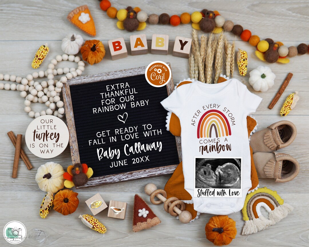 Thanksgiving Rainbow Baby Announcement, Digital Pregnancy Announcement ...