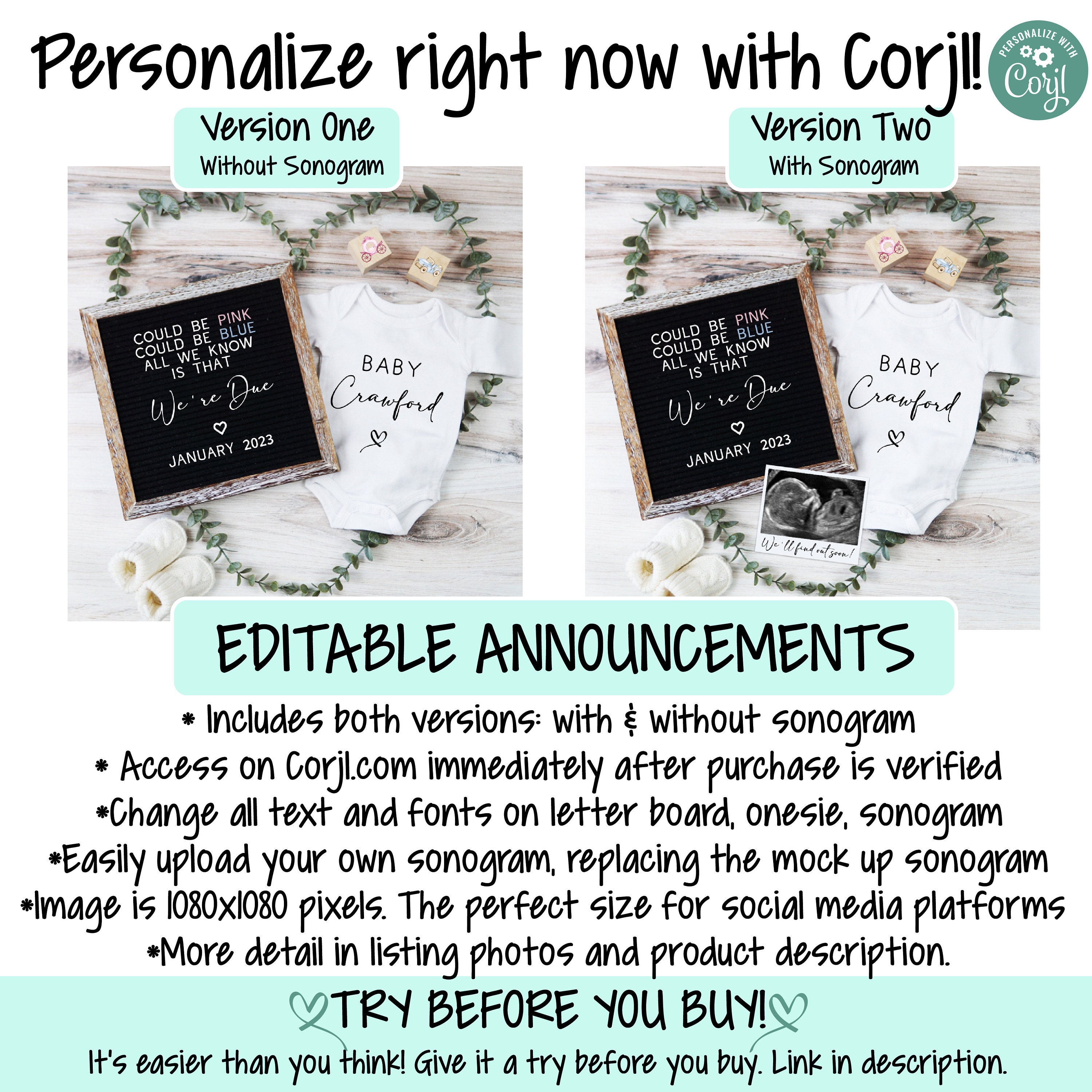 Could Be Pink Could Be Blue Baby Announcement Digital - Etsy