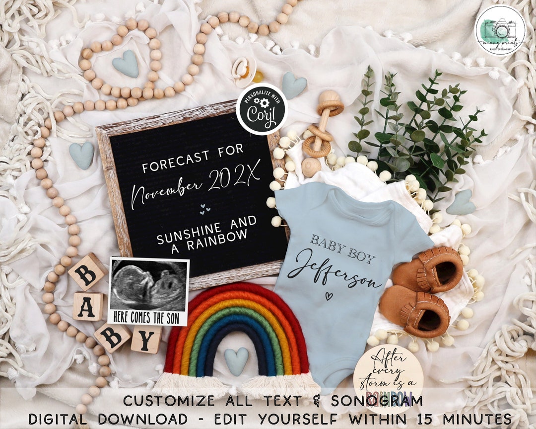 Rainbow Baby Boy Pregnancy Announcement: Editable Social Media Template ...