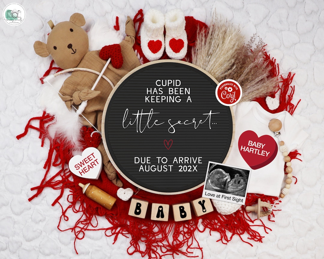 Valentine's Day Cupid Pregnancy Announcement Digital, Retro Vday Baby ...