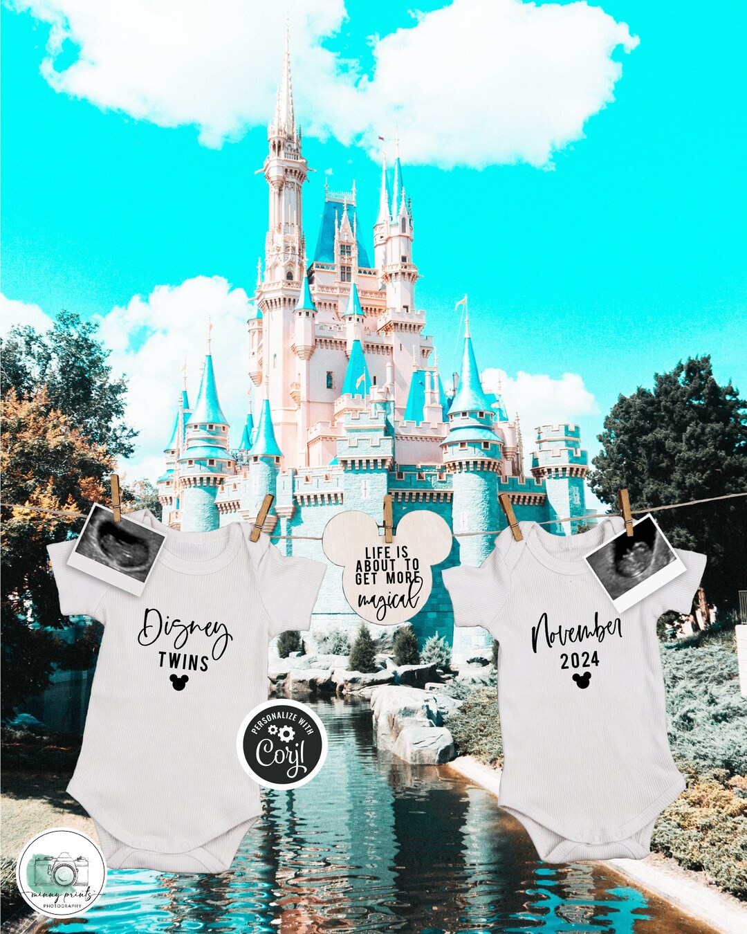 Cinderella Castle Digital Twins Pregnancy Announcement Gender Neutral ...