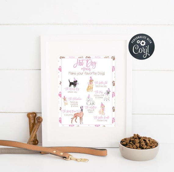 EDITABLE Hot Dog Bar Menu Sign, Printable, Dog Birthday Party, Puppy ...