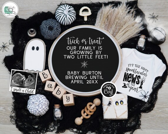 Halloween Pregnancy Announcement Digital Spooky Baby Reveal Trick Or 