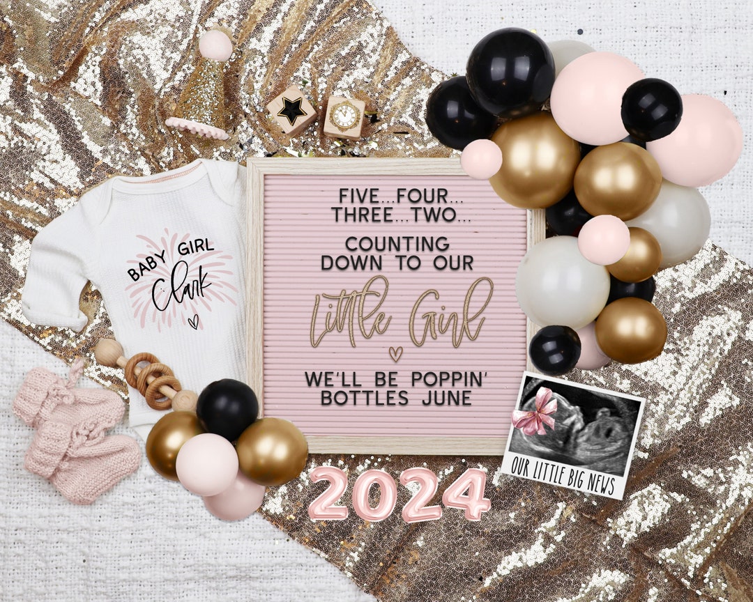 Girl New Years Pregnancy Announcement Digital Editable NYE Baby ...