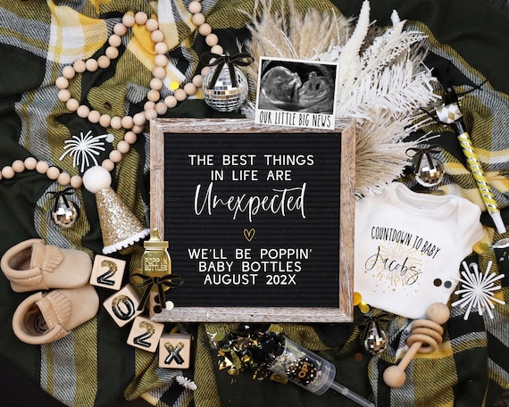 Boho New Years Eve Pregnancy Announcement, Digital Boho New Year ...