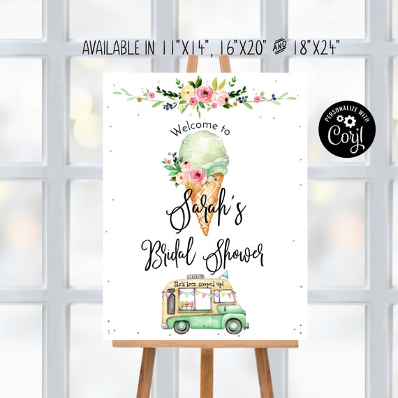 Ice Cream Welcome Sign, Editable Ice cream Party Welcome Poster, She's ...