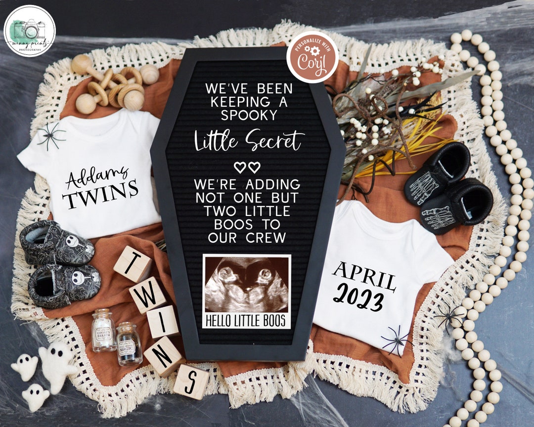 Halloween Twins Announcement, Spooky Pregnancy Announcement Digital ...