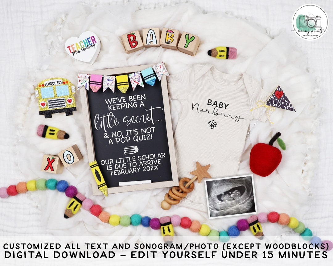 Teacher Pregnancy Announcement: School Chalkboard, Baby Reveal (digital ...