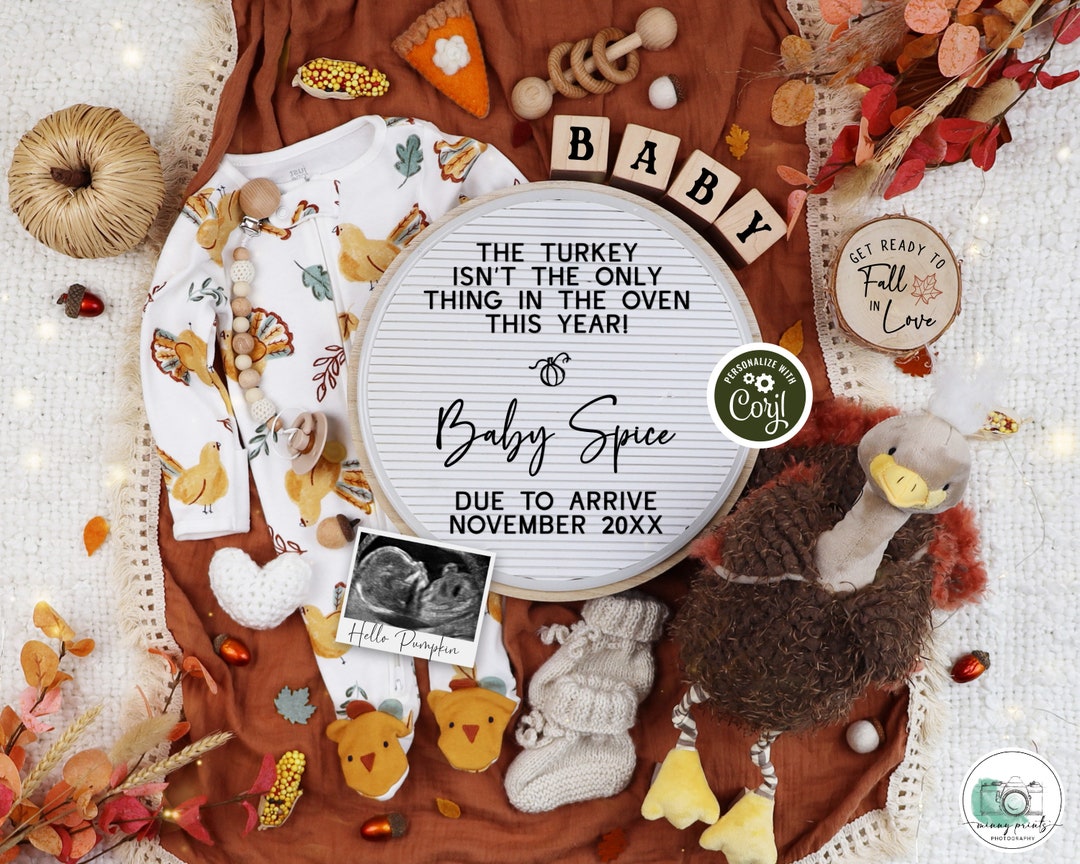 Thanksgiving Pregnancy Announcement Fall Digital Baby Announcement ...