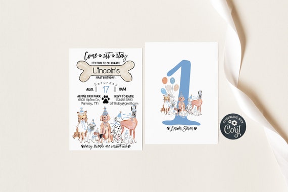 EDITABLE Dog Birthday Invitation, Puppy Invite, Dog Themed Party, Boy ...