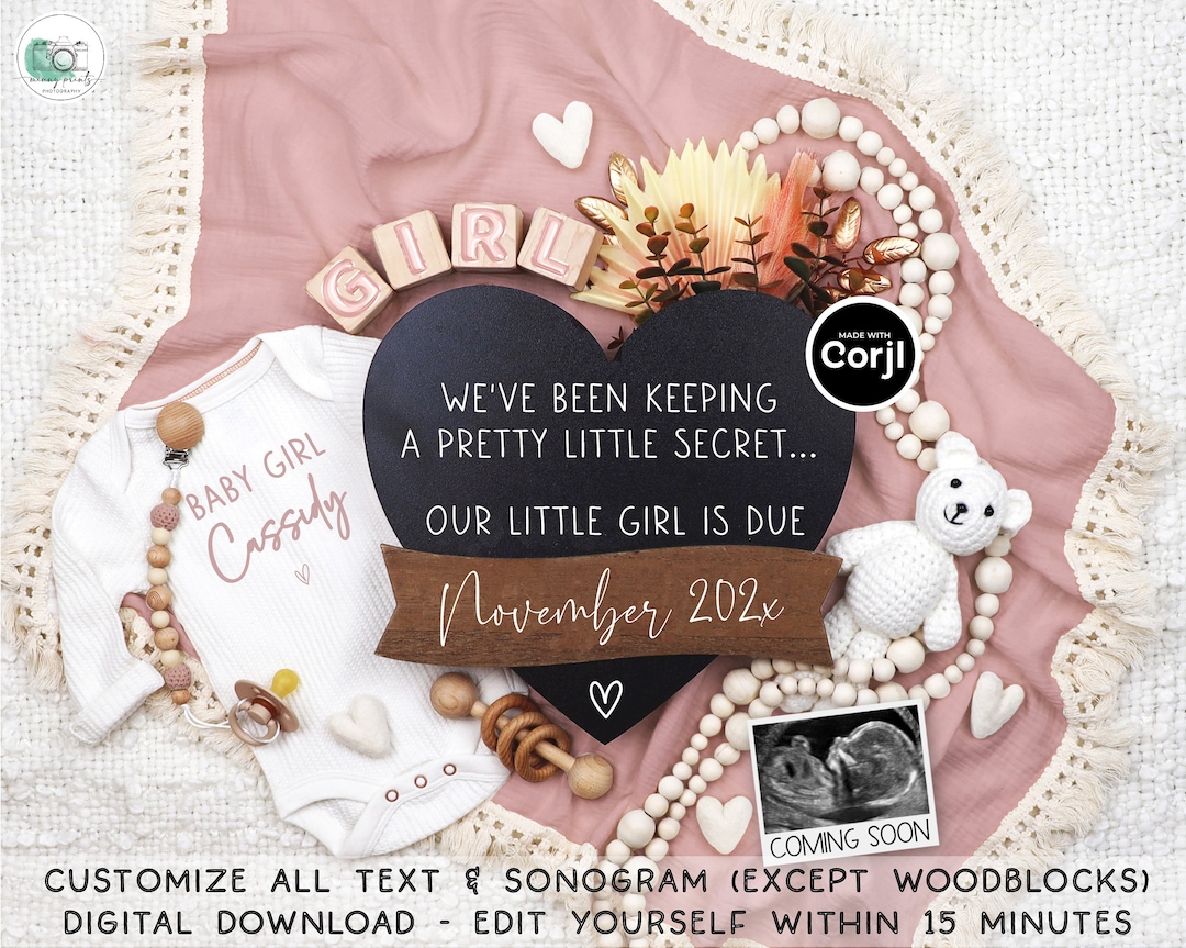 Girl Pregnancy Announcement Digital Gender Reveal First Baby ...