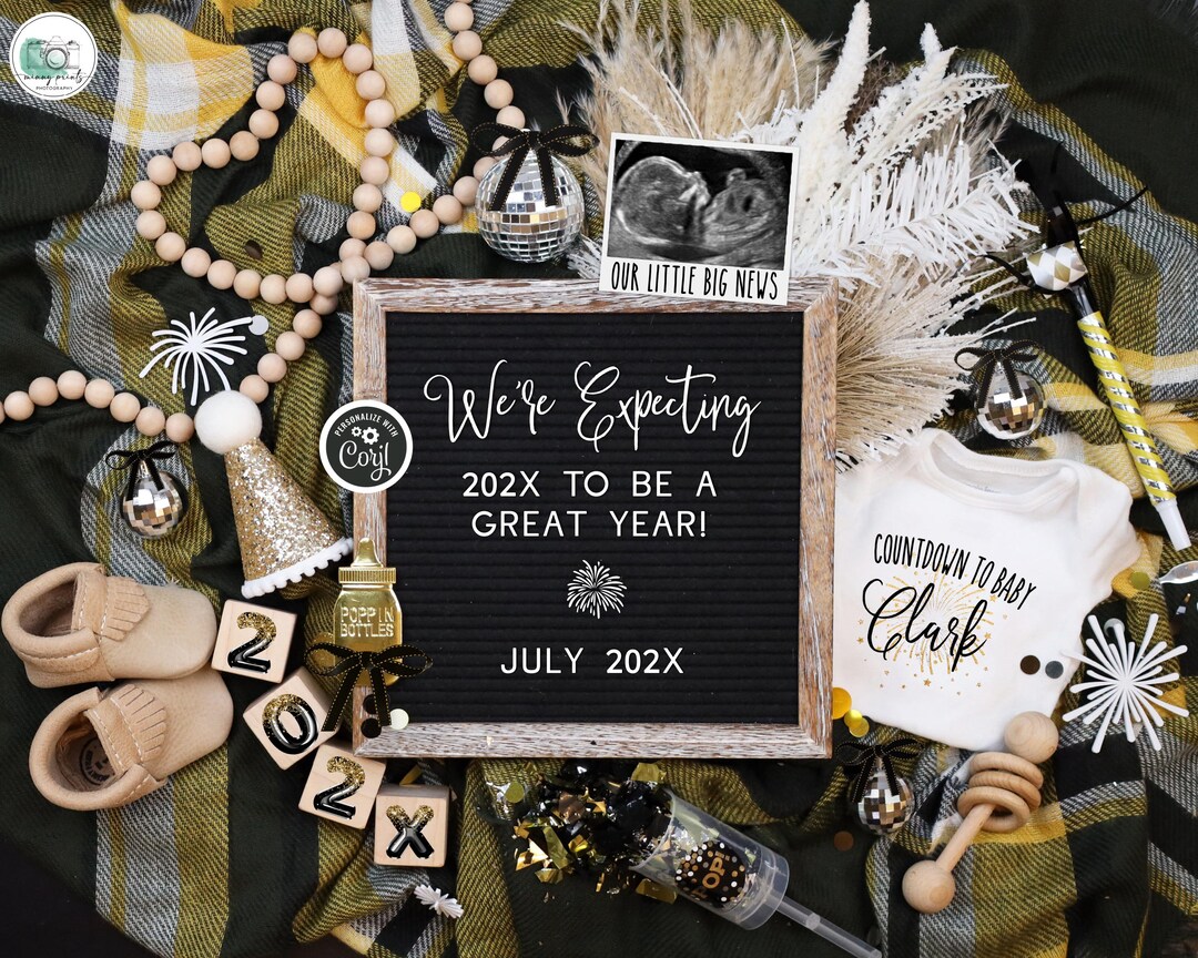 New Years Eve Baby Announcement, Digital Boho New Year We're Expecting ...