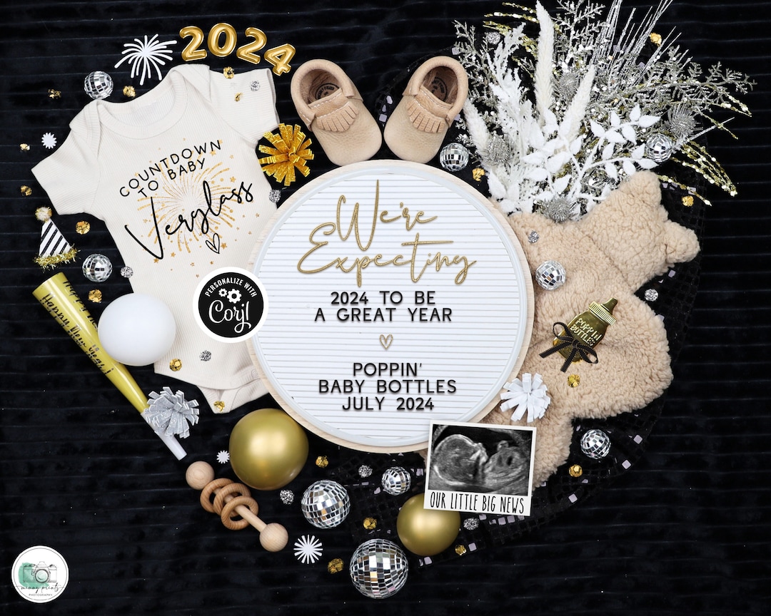 New Years Eve Pregnancy Announcement Digital NYE Baby Announcement Editable Gender Neutral ...