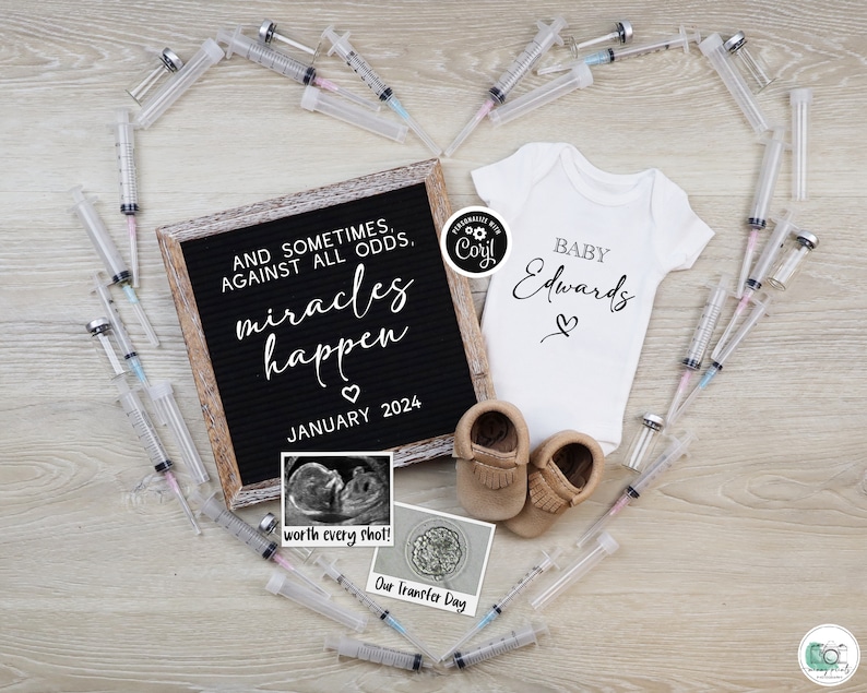 IVF Pregnancy Announcement: Syringe Heart, Editable Baby Reveal ...