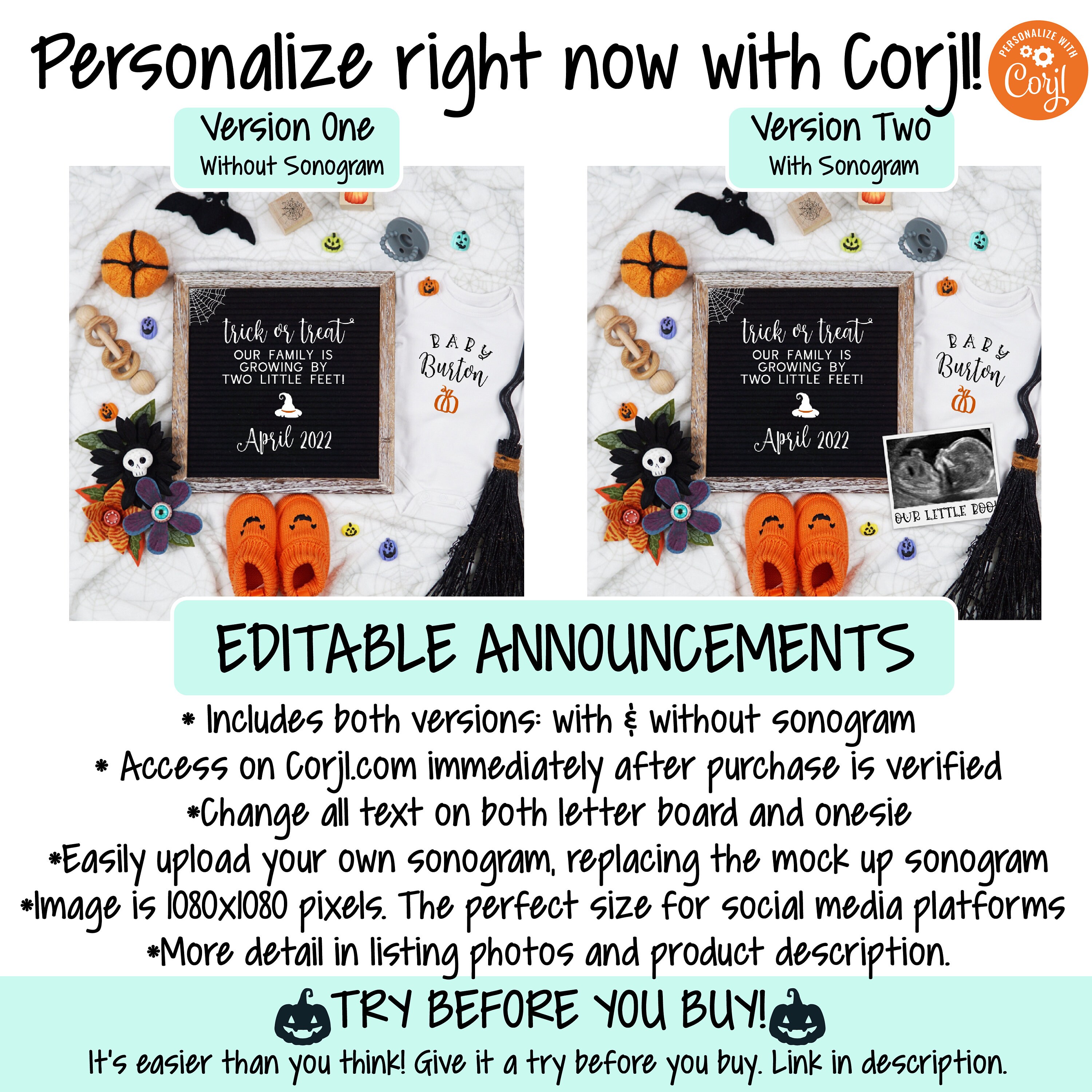 Editable Halloween Pregnancy Announcement Digital Trick or - Etsy