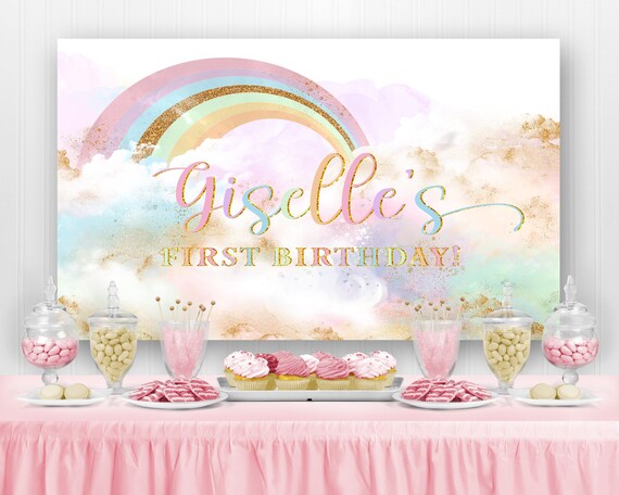 Pastel Rainbow Banner, Muted Rainbow Backdrop, Rainbow Unicorn Birthday ...
