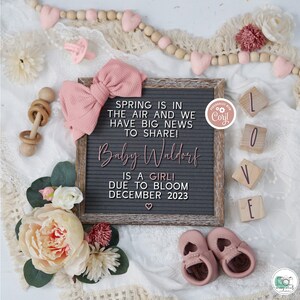 Girl Spring Pregnancy Announcement Digital, Boho Floral Baby ...