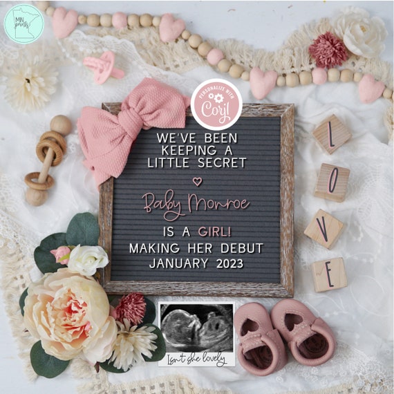Girl Pregnancy Announcement Digital, It's a Girl Gender Reveal Baby ...