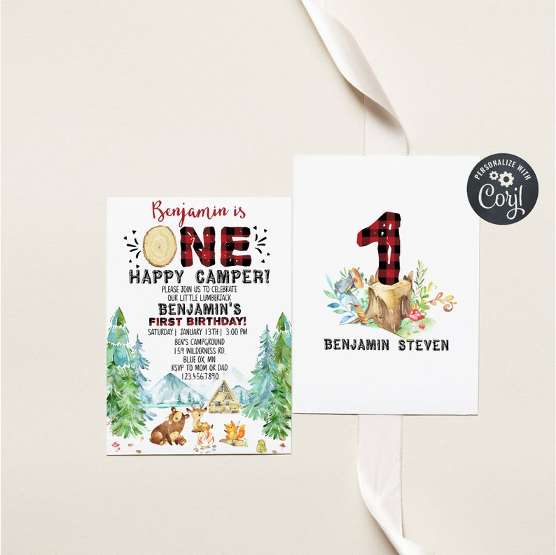 EDITABLE One Happy Camper Birthday Invitation Lumberjack | Etsy