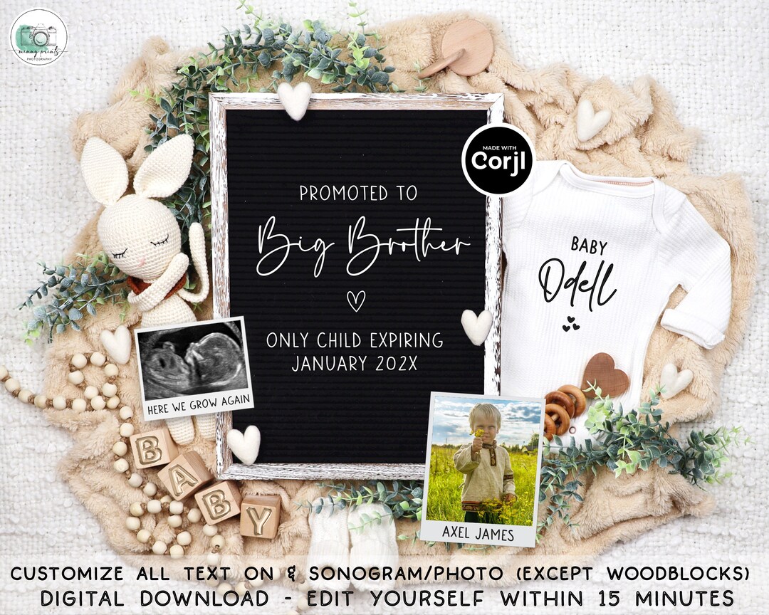 Big Sister or Brother Pregnancy Announcement Digital Boho 2nd Baby ...