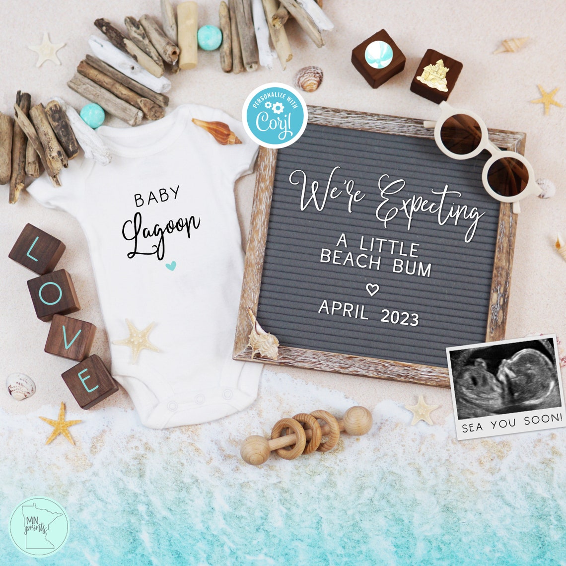 Beach Pregnancy Announcement Digital Summer Baby Reveal - Etsy