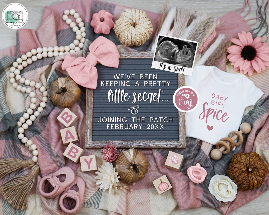 Girl Pregnancy Announcement Fall, Digital It's a Girl Baby Reveal, Boho ...