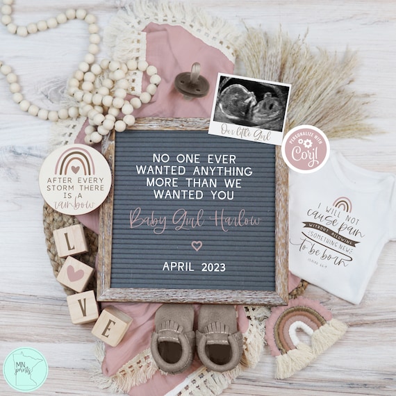 Girl Rainbow Baby Pregnancy Announcement, Editable Boho Blush Isaiah 66 ...