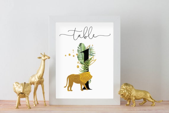 Printable Jungle Table Numbers, Gold Animals, Table Numbers 1-10, 5x7 ...