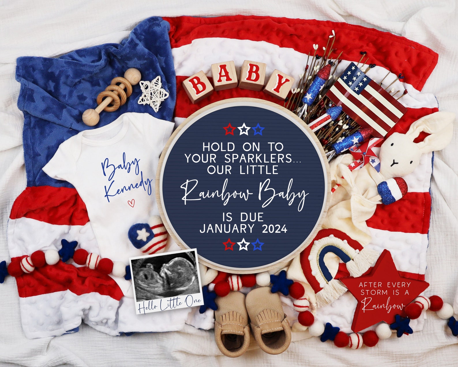 Patriotic Rainbow Baby Announcement: 4th of July Pregnancy Reveal ...