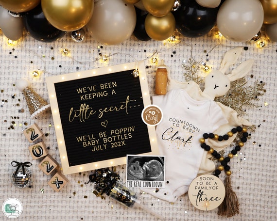 Boho New Years Eve Baby Announcement, Digital Boho New Year Poppin ...