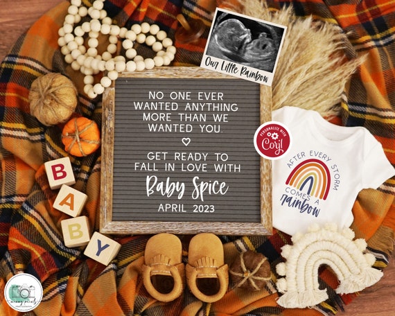 Fall Rainbow Baby Announcement, Digital Pregnancy Announcement, Autumn ...