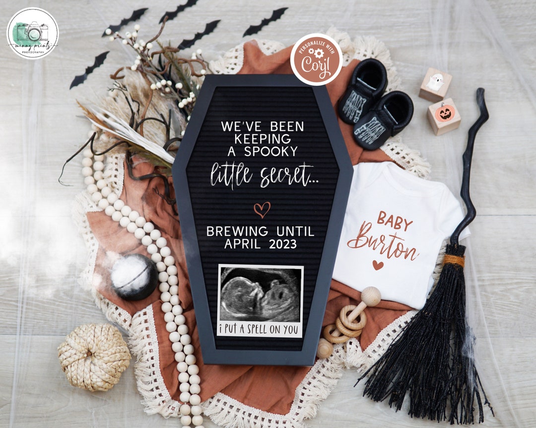 Spooky Halloween Pregnancy Announcement: Boho Gender Neutral Reveal ...