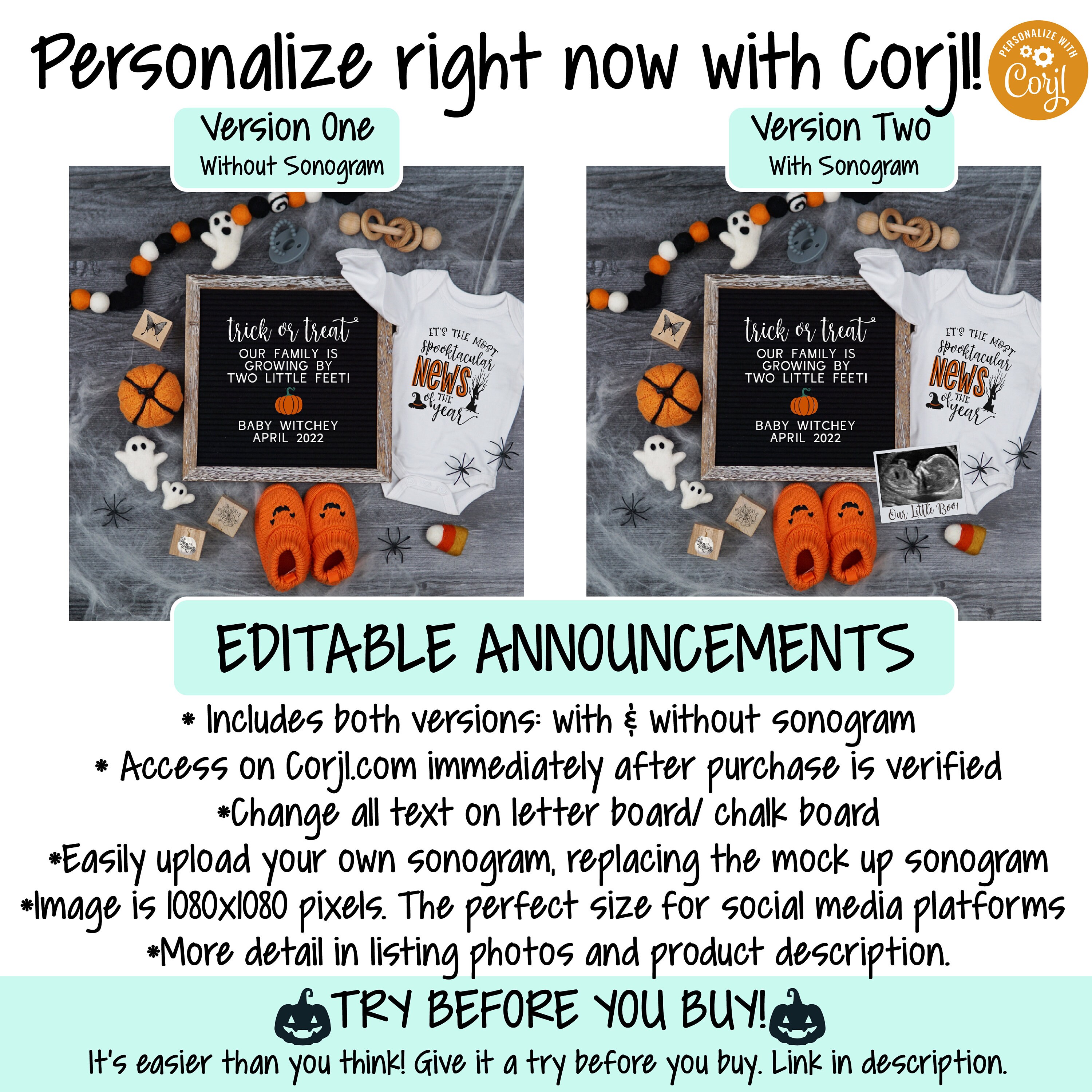Editable Halloween Pregnancy Announcement Digital Trick or - Etsy