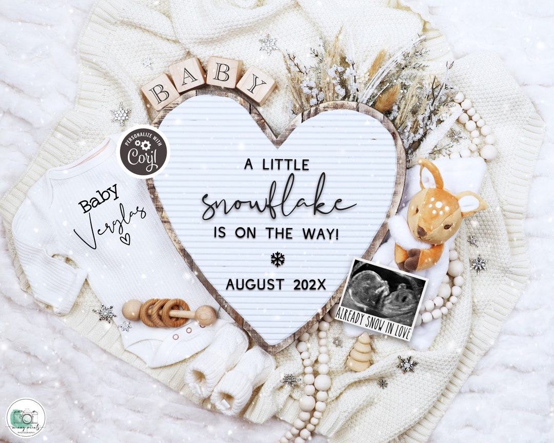 Winter Pregnancy Announcement Digital Snowflakes Baby Announcement ...