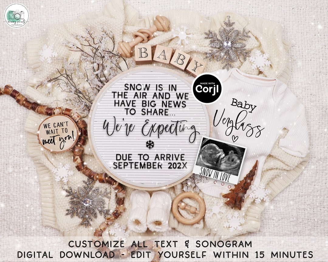 Winter Pregnancy Announcement Digital Snowflakes Baby Announcement ...