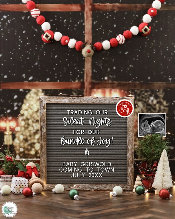 Christmas Pregnancy Announcement Digital, Editable Boho Holiday First ...