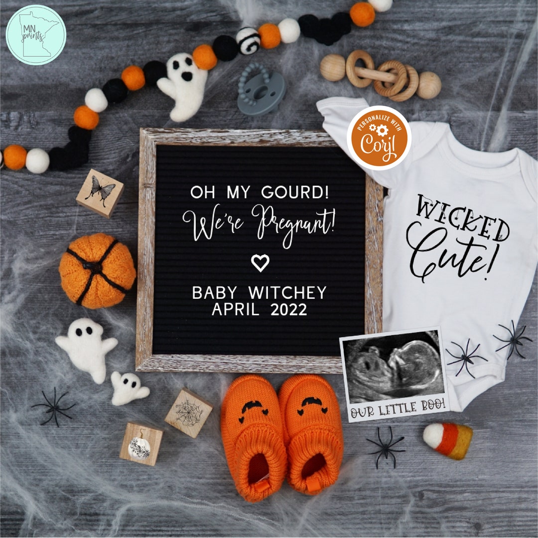 Halloween Pregnancy Announcement for Social Media, Digital Pumpkin Baby ...
