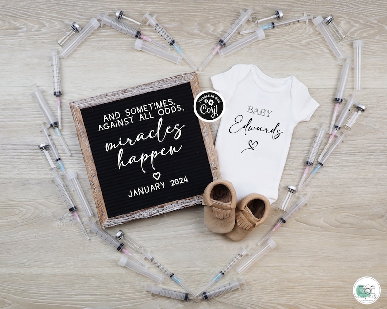 IVF Pregnancy Announcement: Syringe Heart, Editable Baby Reveal ...
