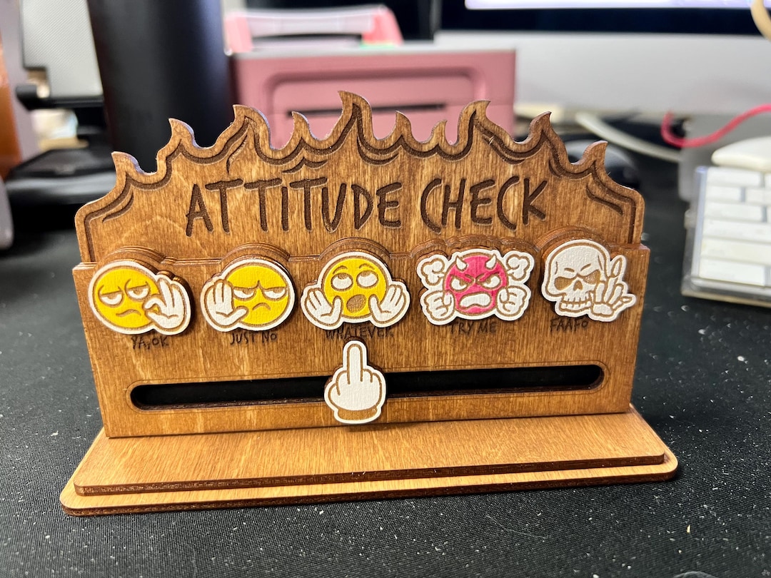 Attitude Checker Desk Sign | Funny Coworker Gift | Middle Finger Slider ...