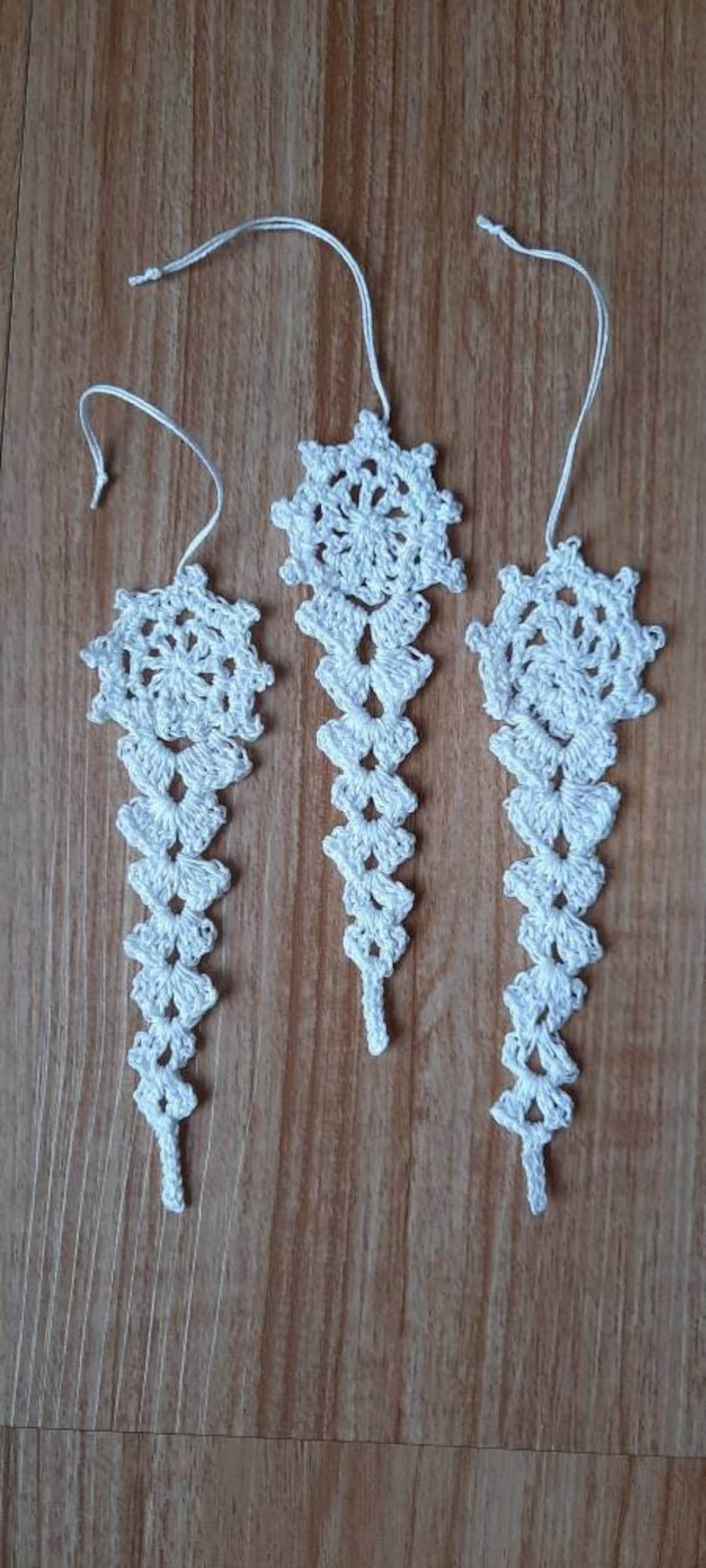 NEW White Crochet Icicles Ornaments, Your Choice of Aged White or Snow ...