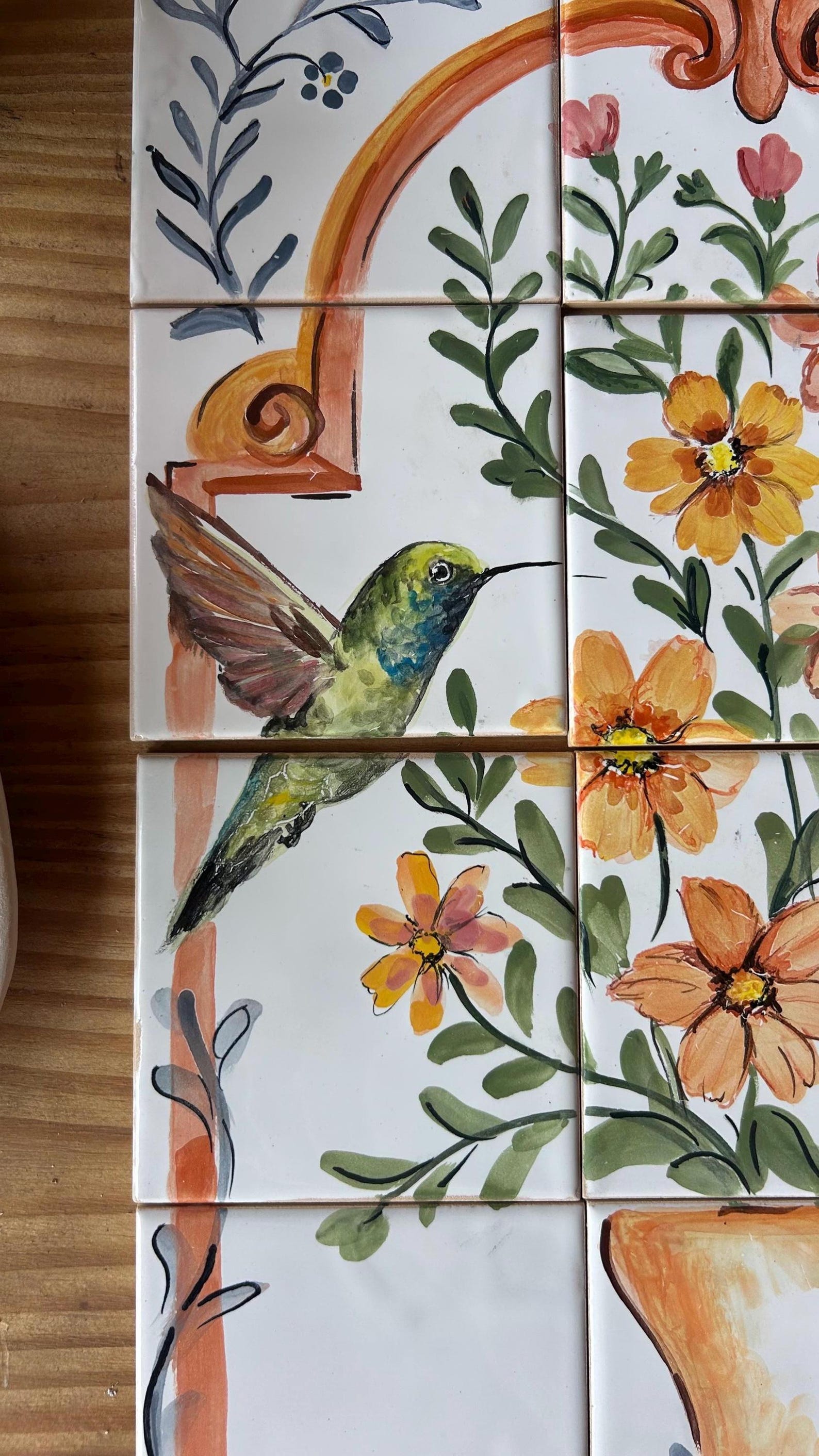 Hand-painted Tile Mural / Unique Wall Art / Decorative Ceramic Panel ...