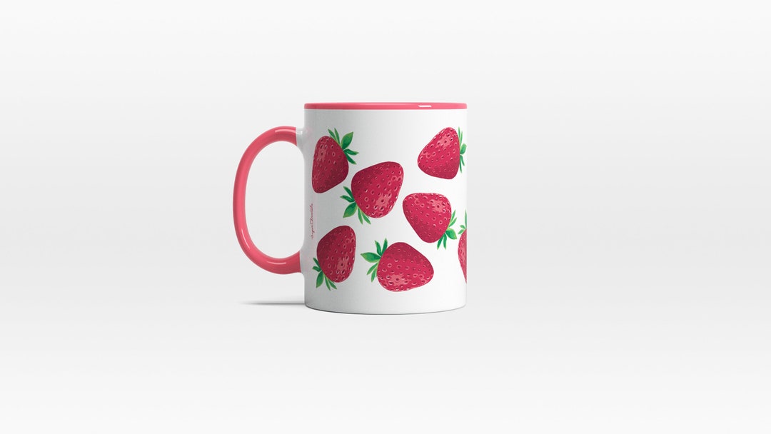 Kawaii Mug - Strawberries - Accented Coffee Mug - 11 Oz - Ceramic - Etsy