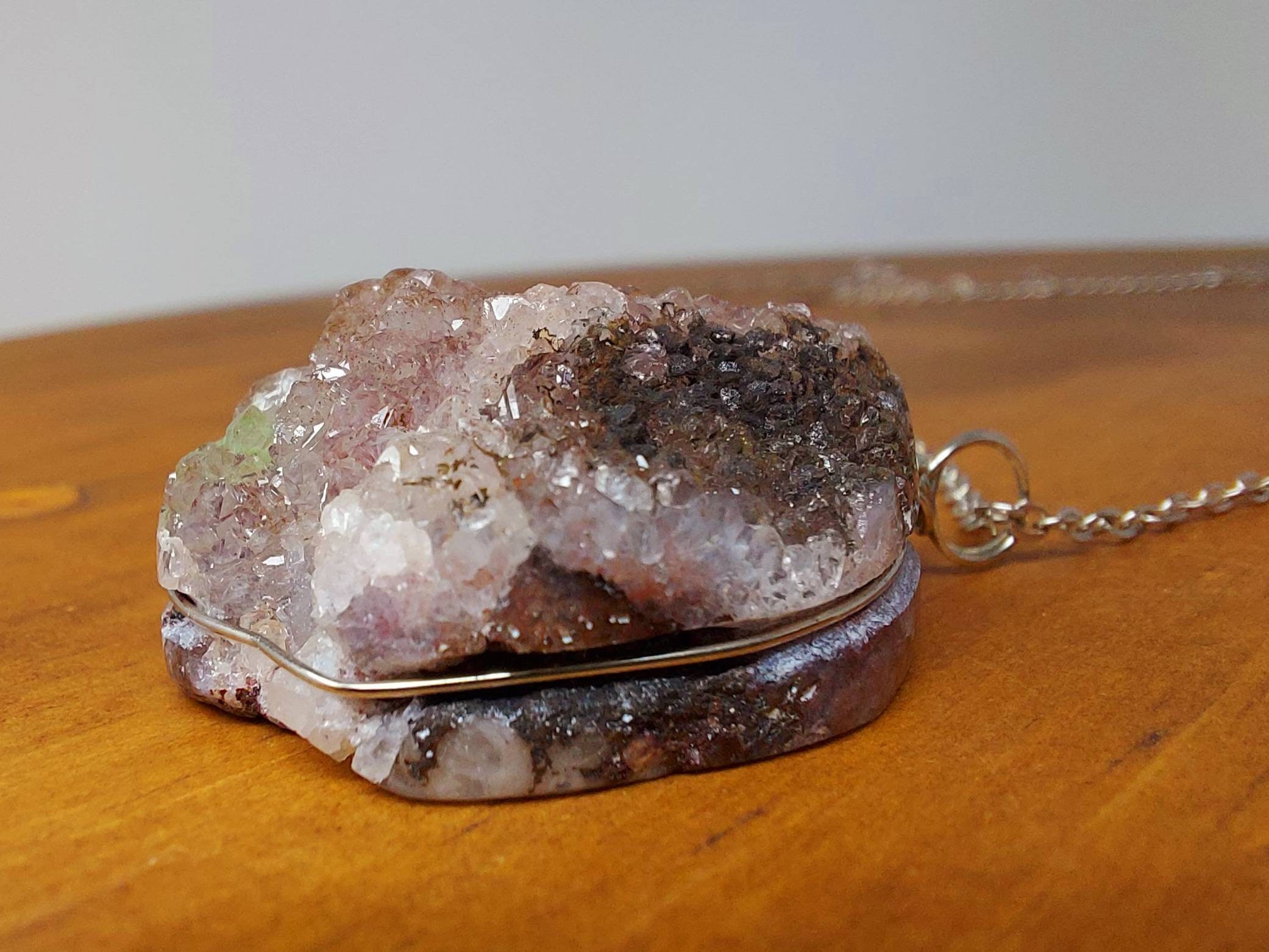 Large Raw Smoky Quartz Geode Boho Silver Necklace | Etsy