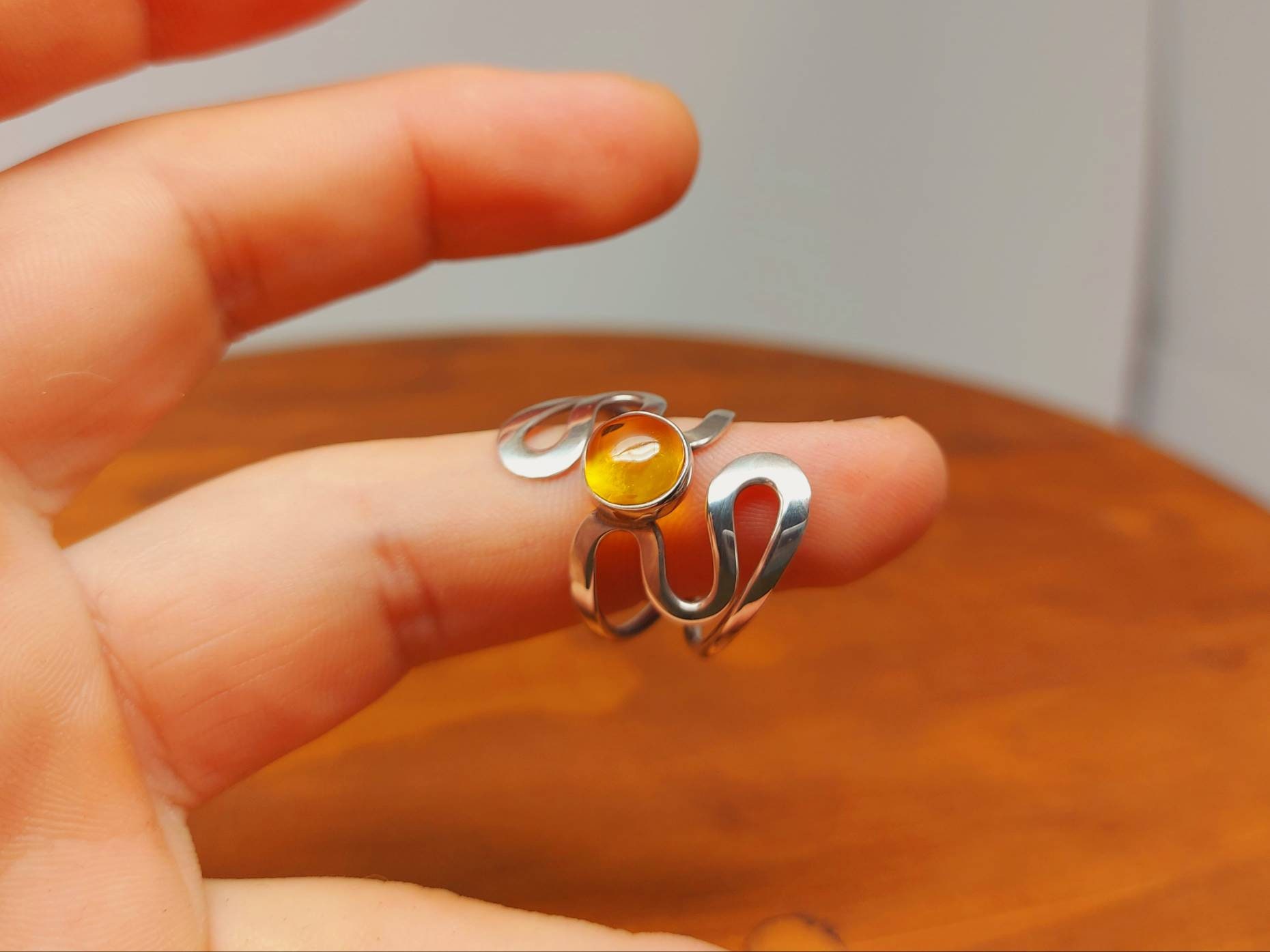 Sterling silver statement ring with amber | Etsy