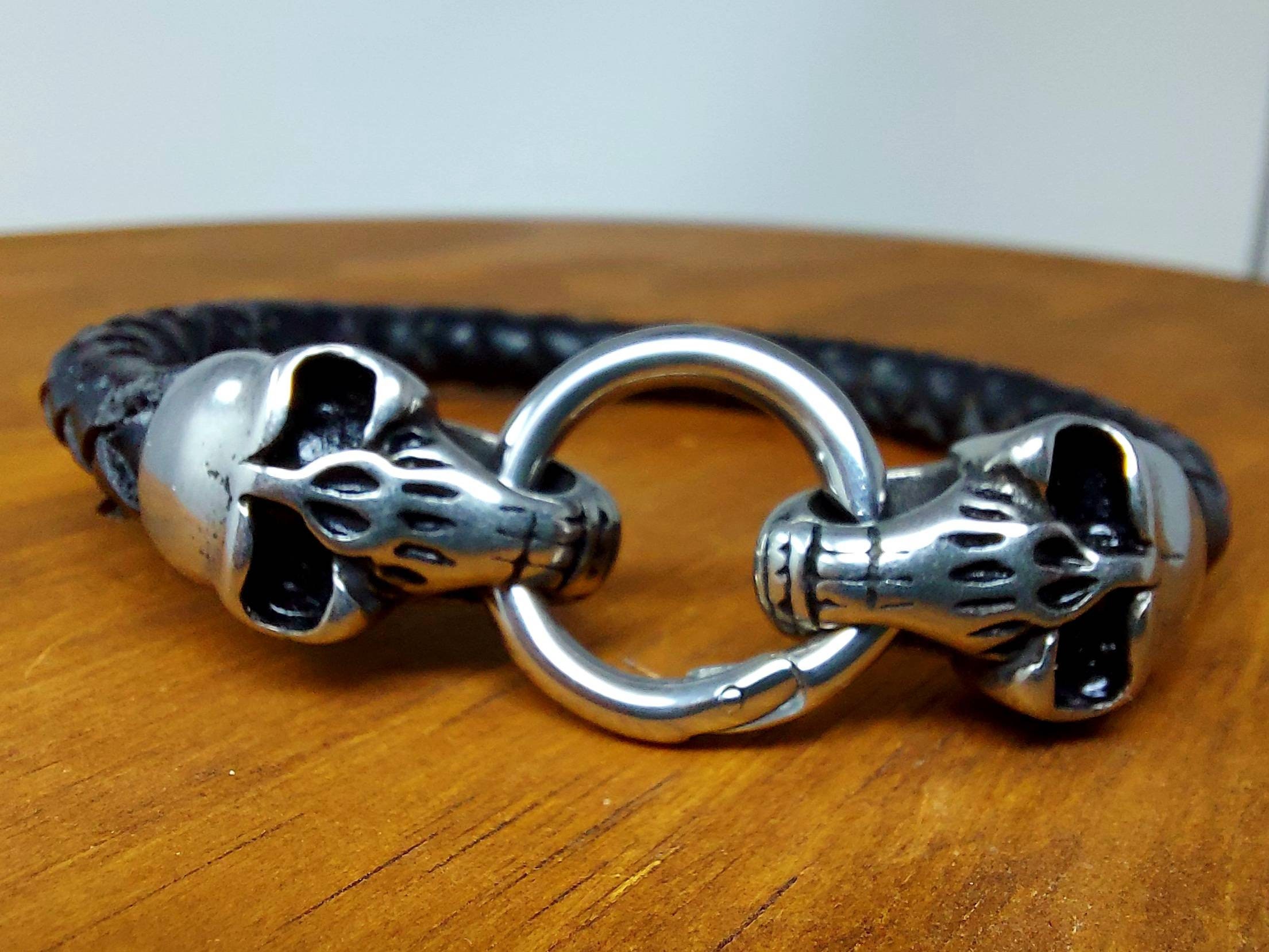 Leather Skull Bracelet for Men | Etsy