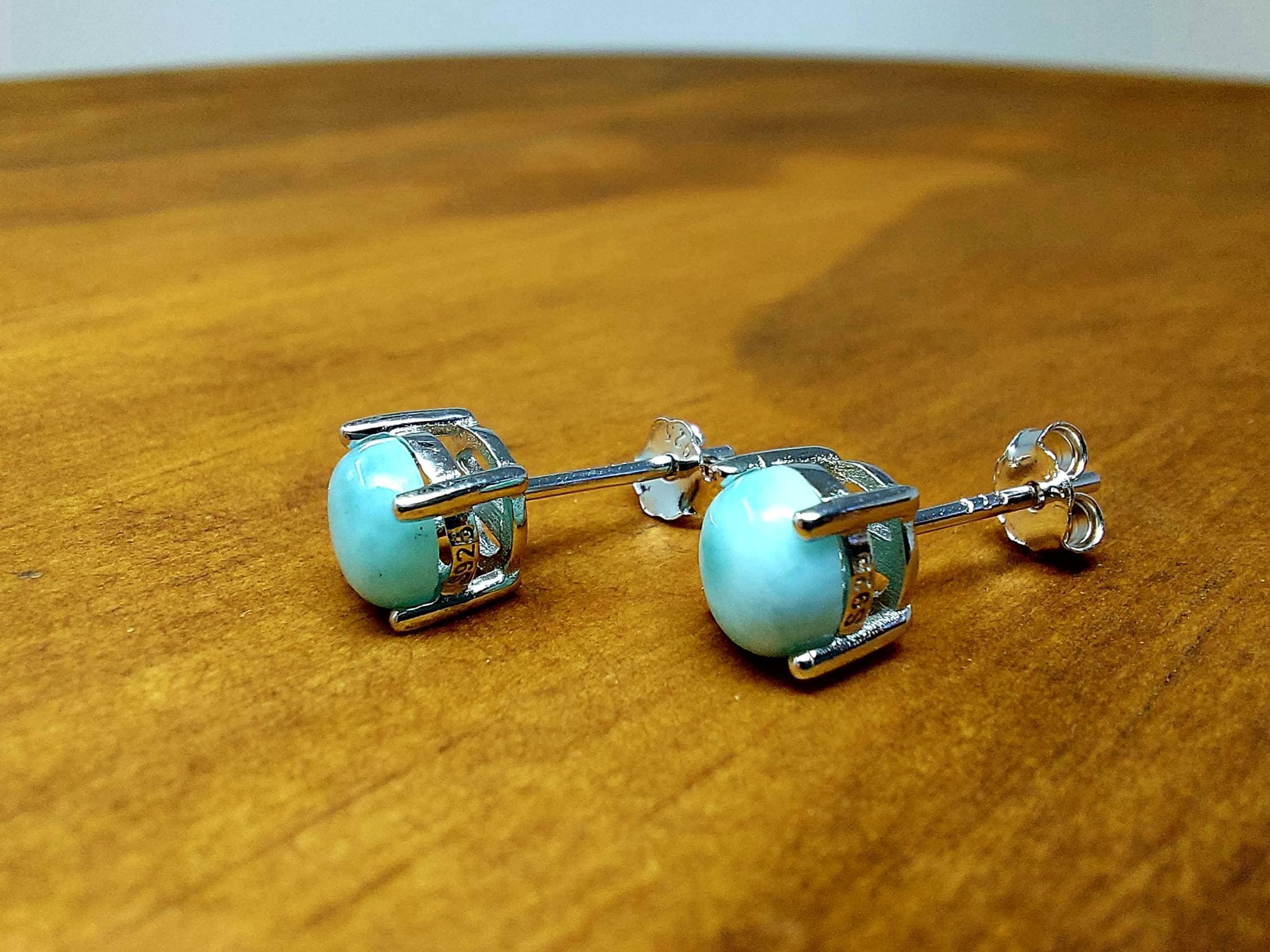 Larimar stud earrings / sterling silver minimali jewelry / | Etsy