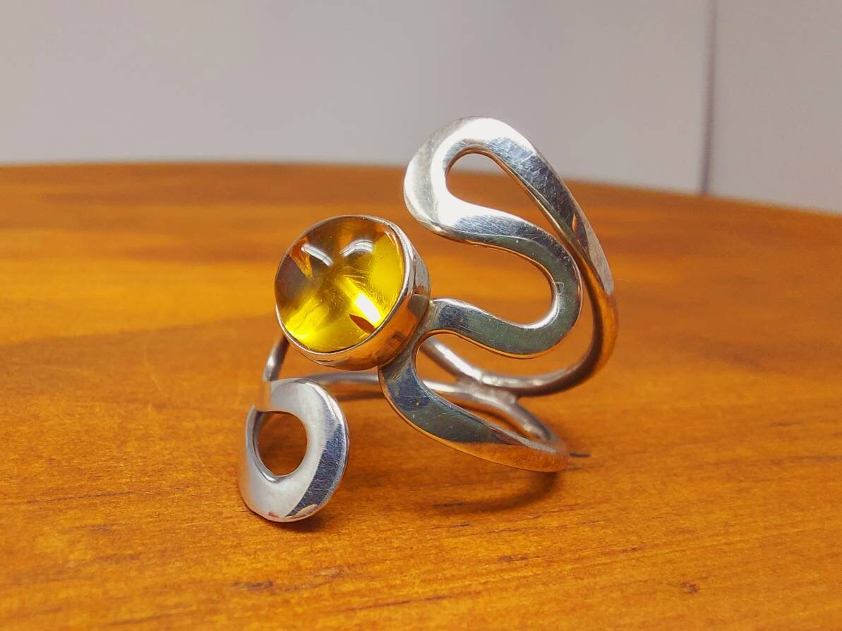 Sterling silver statement ring with amber | Etsy